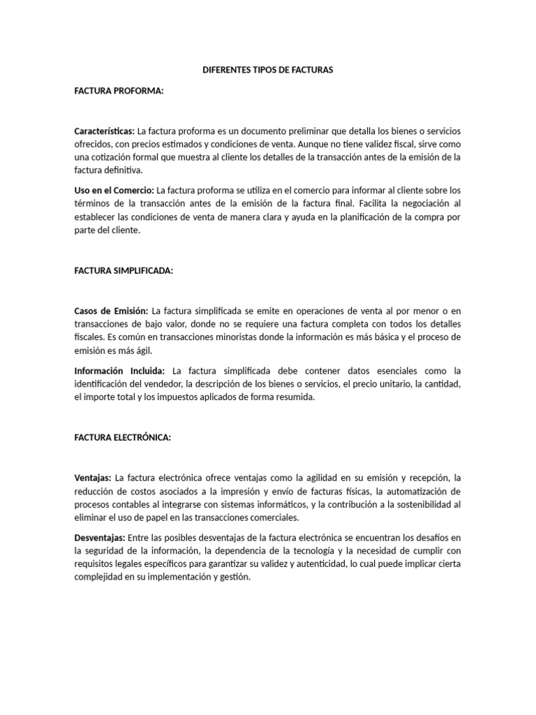 Tipos de Facturas: Proforma, Simplificada y Más | PDF | Factura | Ventas