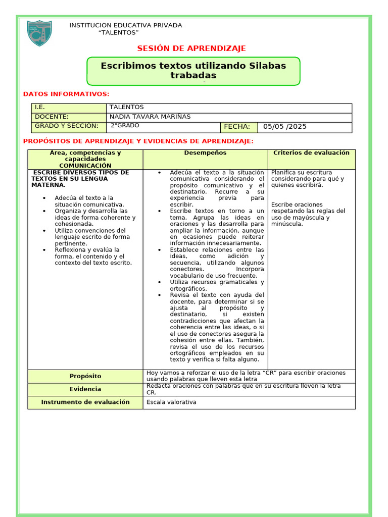 ACTIVIDAD DE APRENDIZAJE 05 de Mayo Escribimos Textos Utilizando Las ...