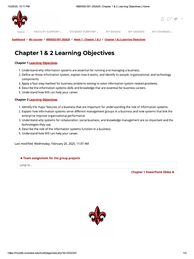 Chapter 1 and 2 Learning Objectives | PDF