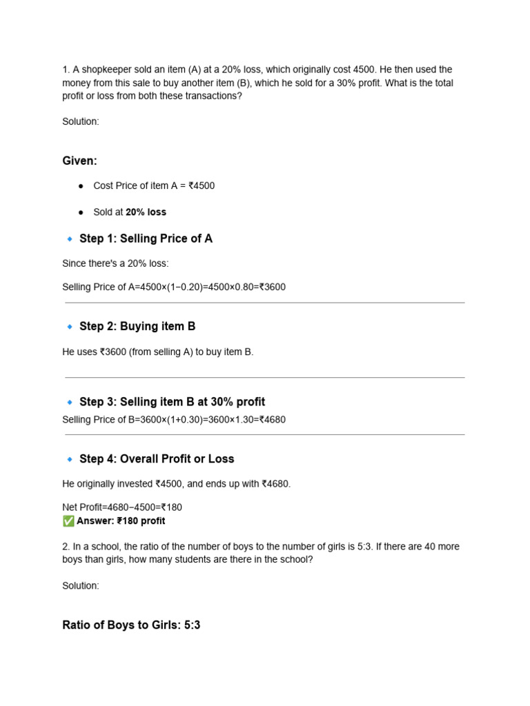 Profit and Loss Calculations Explained | PDF