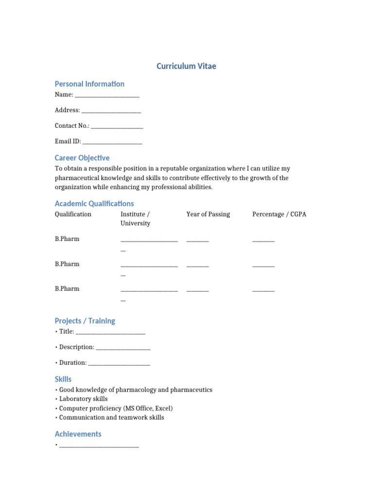 Pharmaceutical CV Template | PDF