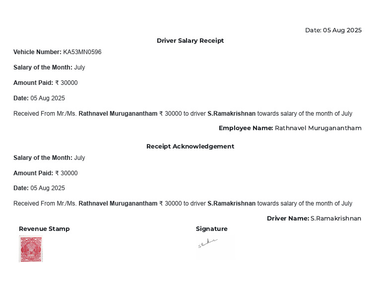 Driver Salary - July | PDF