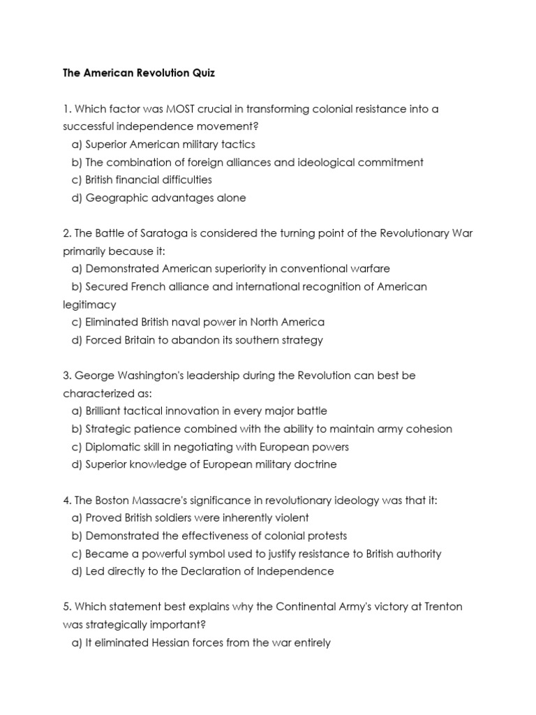 American Revolution Quiz Questions | PDF | American Revolution ...