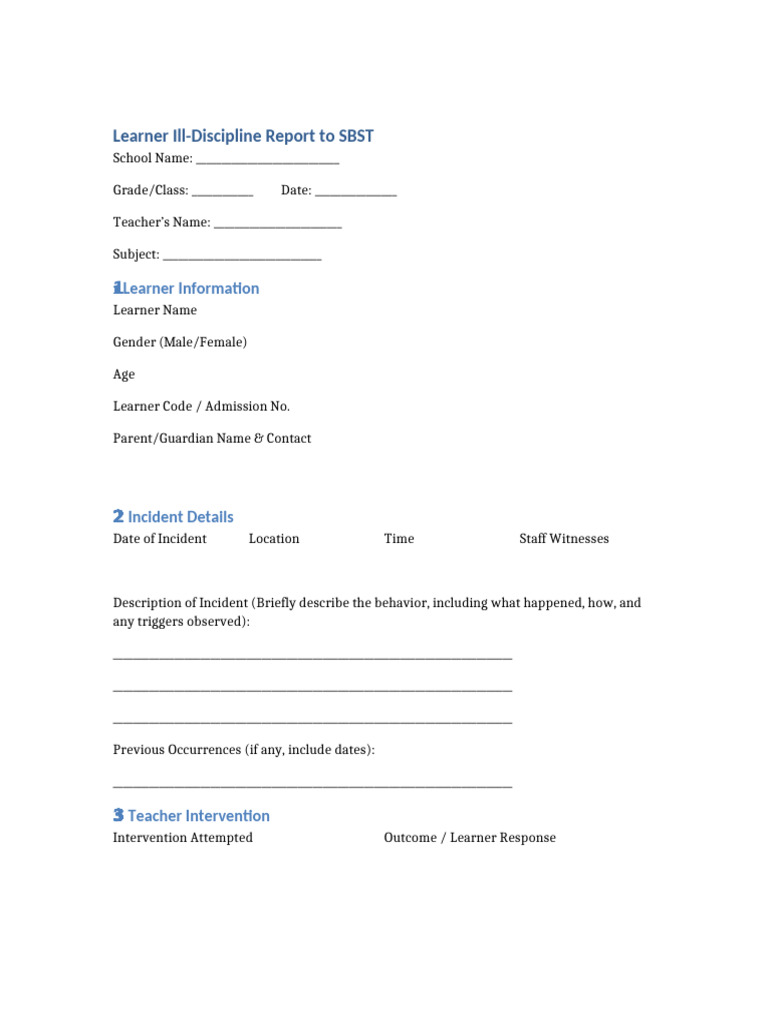 Learner Ill-Discipline Report to SBST | PDF