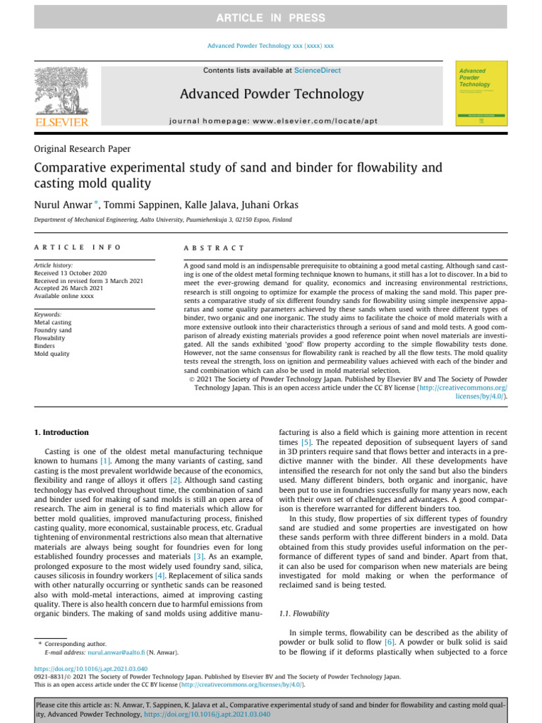 Comparative Experimental Study of Sand and Binder For ...