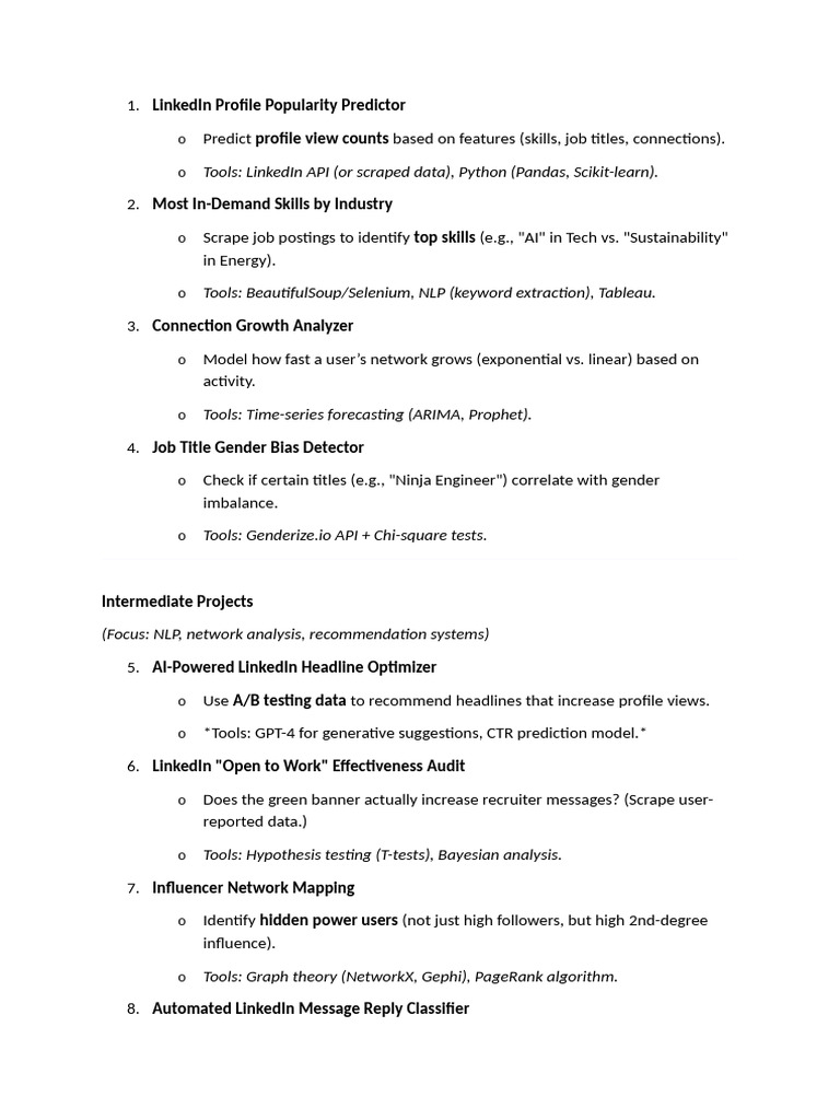 LinkedIn Data Analysis Project Ideas | PDF | Linked In | Applied ...