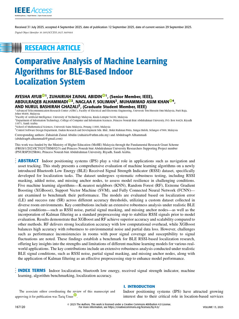 Comparative Analysis of Machine Learning Algorithms For BLE-Based Indoor Localization System ...