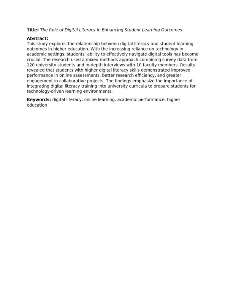 The Role of Digital Literacy in Enhancing Student Learning Outcomes | PDF
