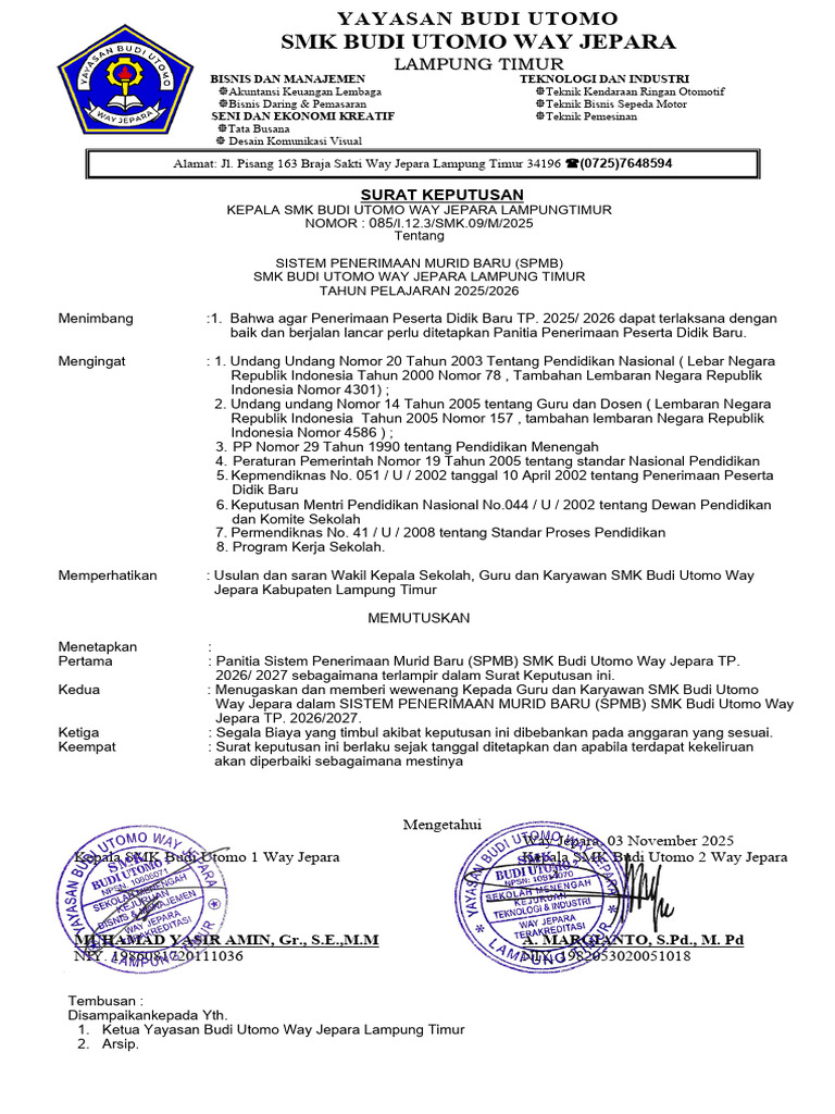 SPMB SMK Budi Utomo 2025/2026 | PDF