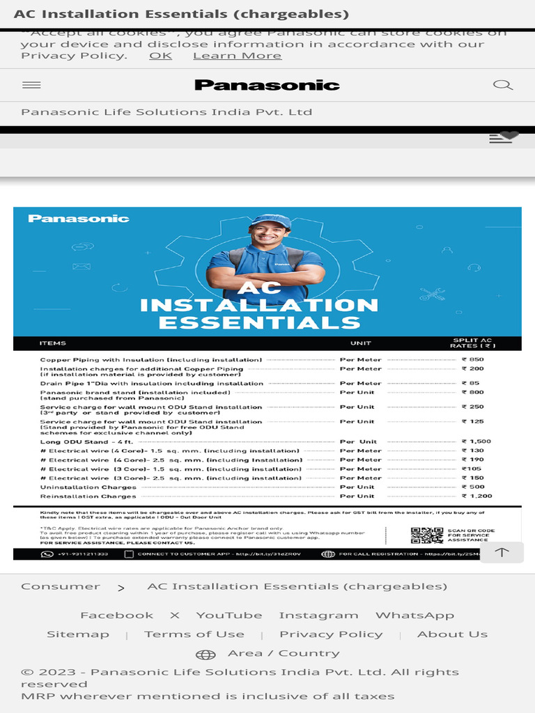 AC Installation Essentials (Chargeables) - Panasonic India | PDF | Business