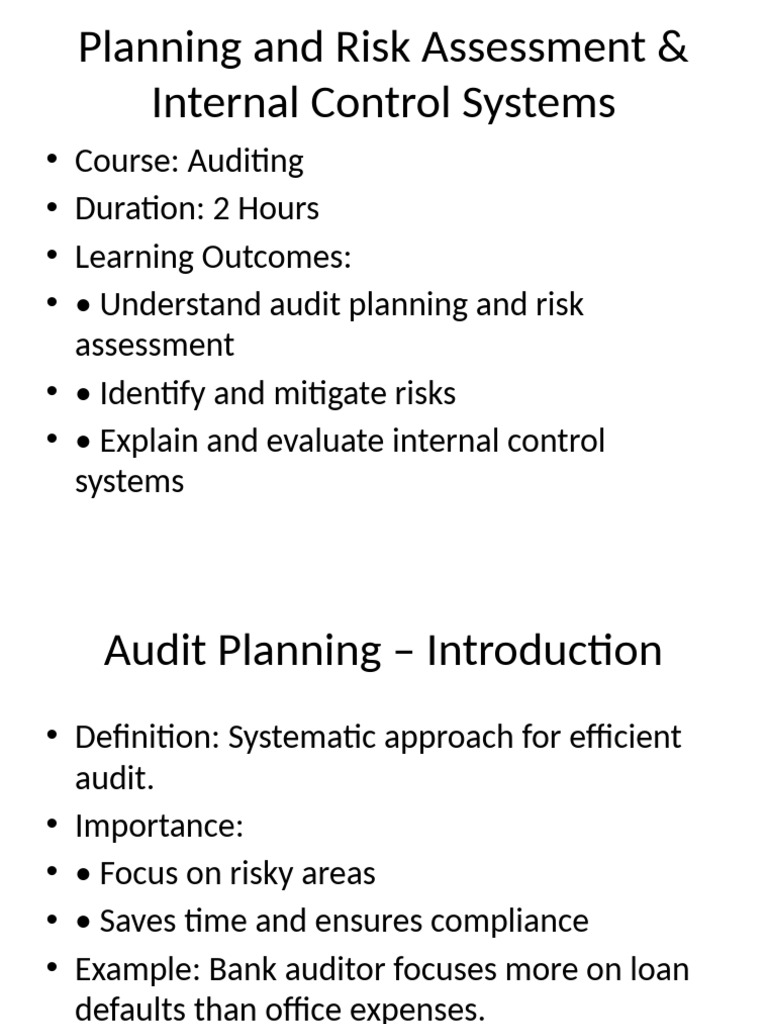 Planning_and_Internal_Control_Lecture | PDF | Internal Control | Audit