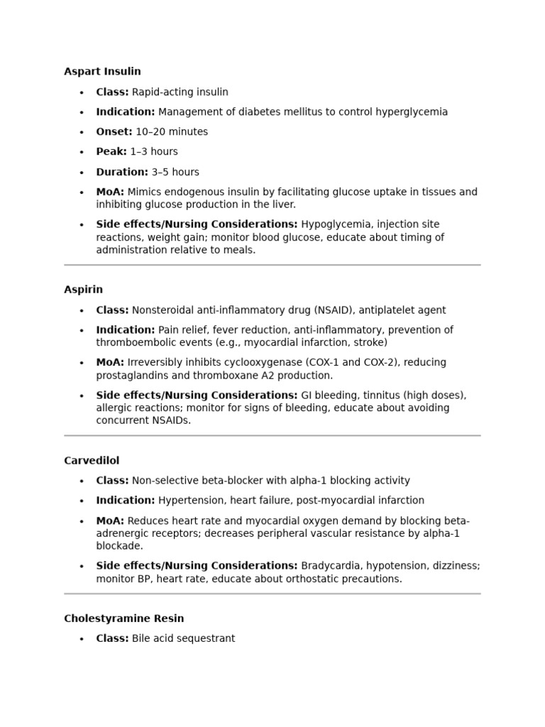 Drug Reference Sheet | PDF | Diabetes | Statin