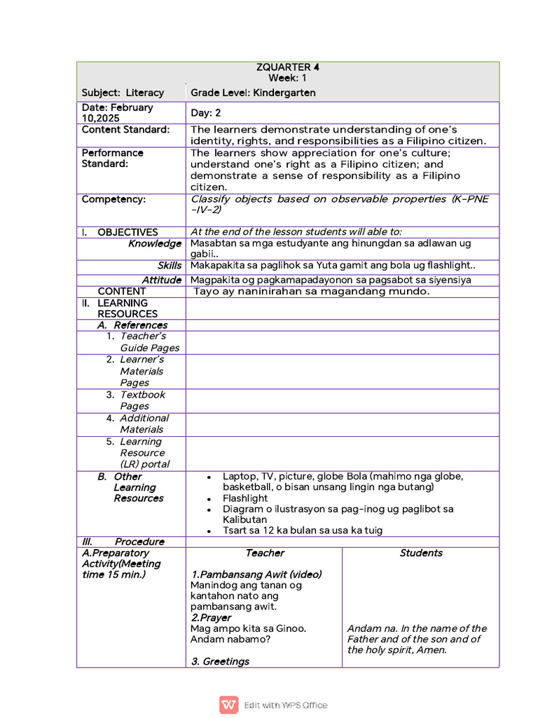 Kinder Q4 Week 1 Day 2 | PDF