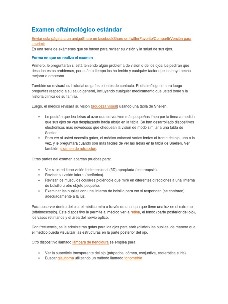 Examen oftalmológico estándar | Ojo humano | Percepción visual