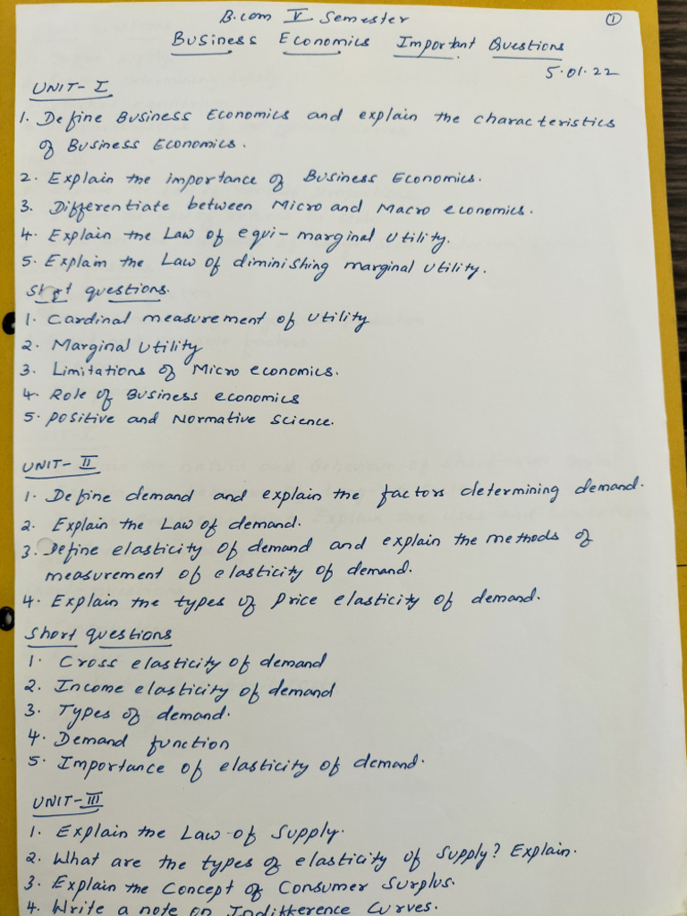 Business Economics Important Questions | PDF