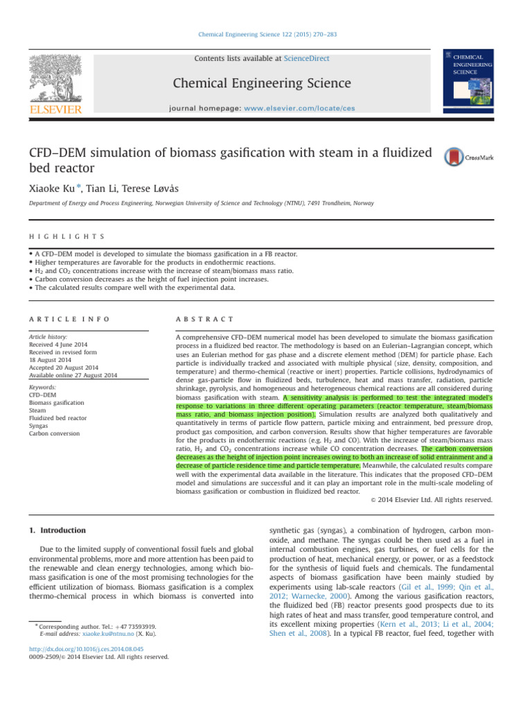 Xiaoke - CFD-DEM Simulation of Biomass Gasification With Steam in A ...