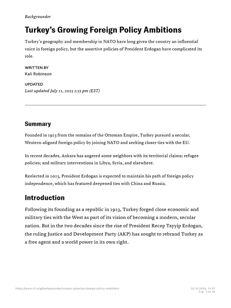 Turkey's Evolving Foreign Policy Under Erdogan | PDF | Turkey | Recep ...