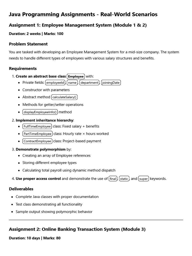 Java Programming Assignments - Real-World Scenarios | PDF | Thread (Computing) | Method ...