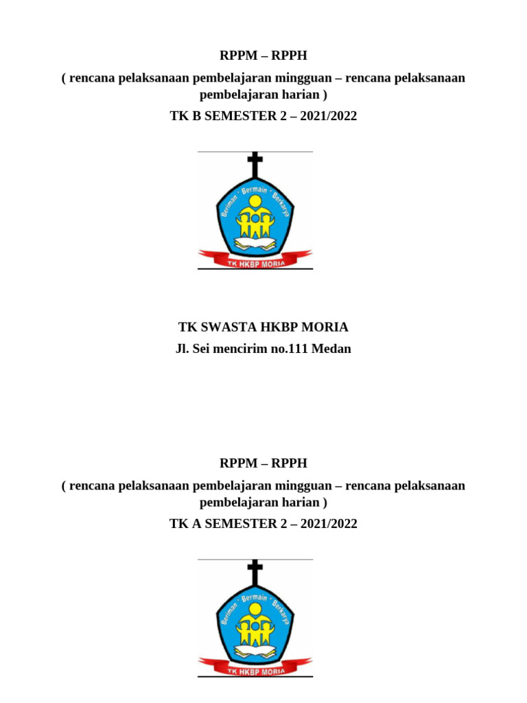RPPM dan RPPH TK Swasta HKBP Moria | PDF