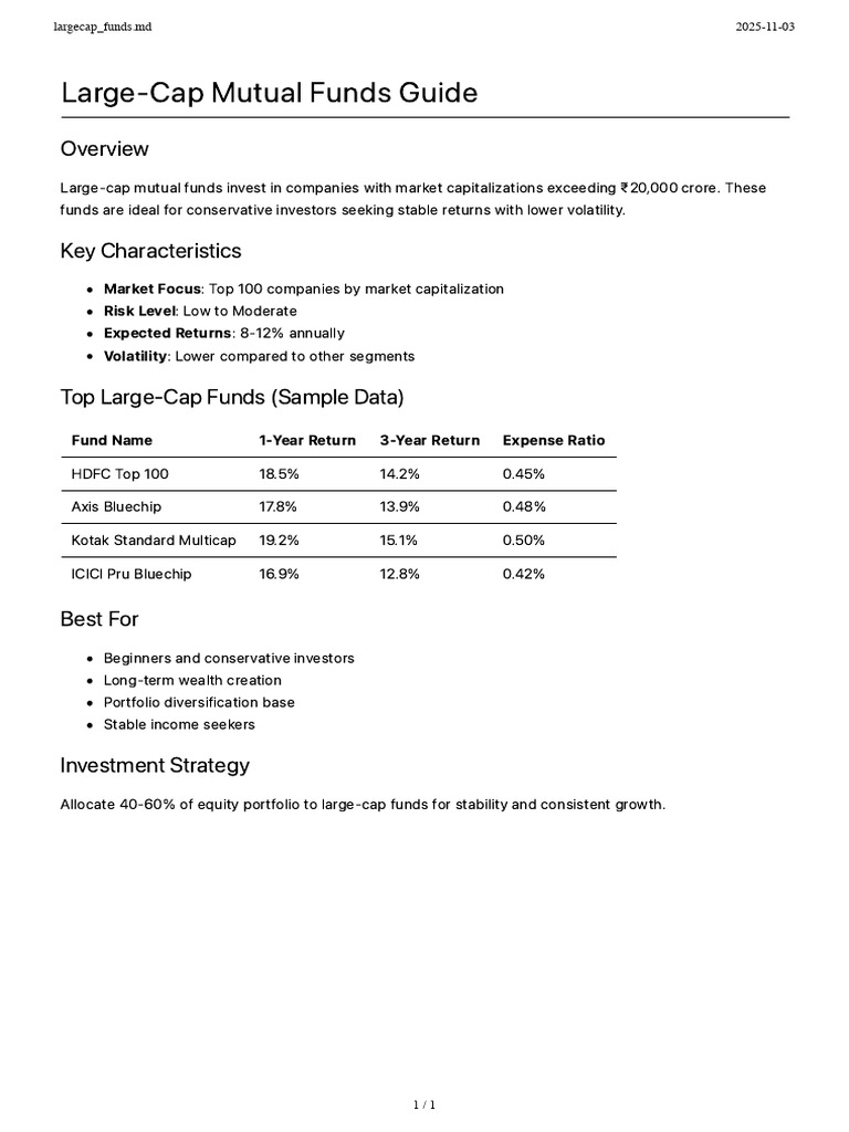 Large-Cap Mutual Funds Overview Guide | PDF