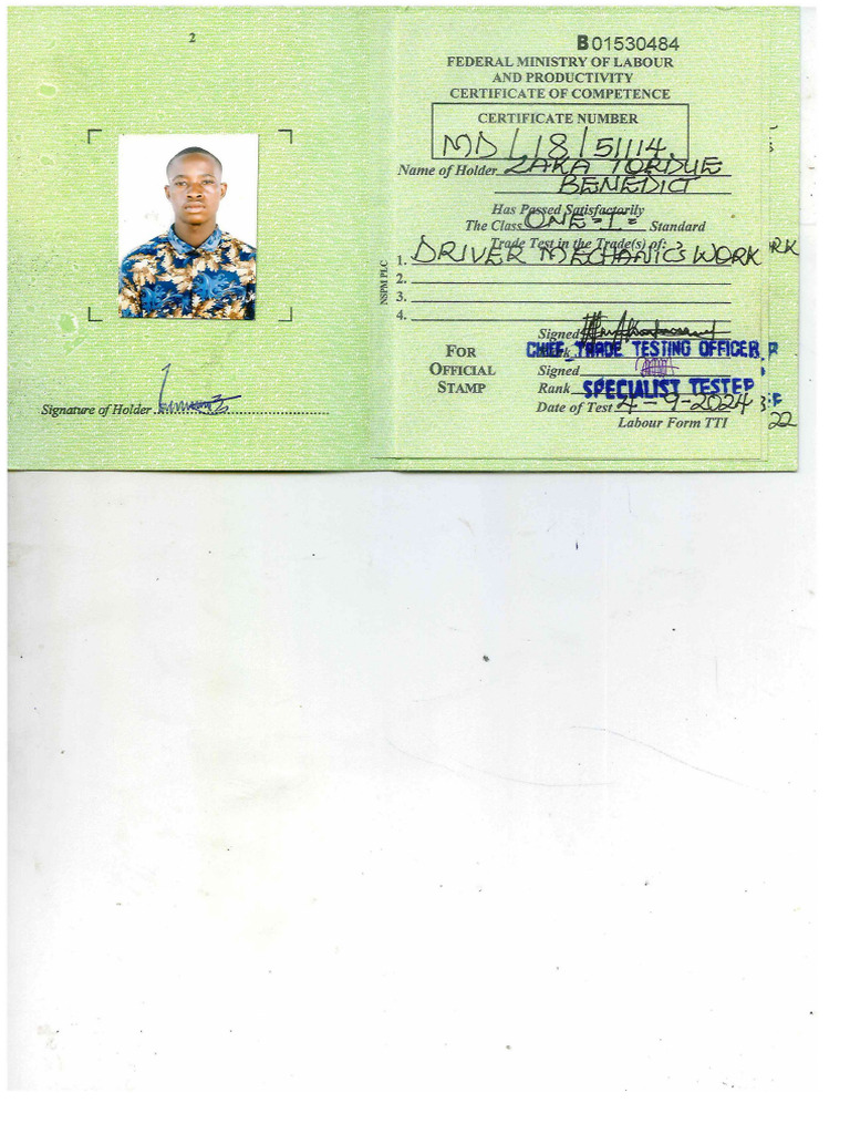 Trade Test Certificate | PDF