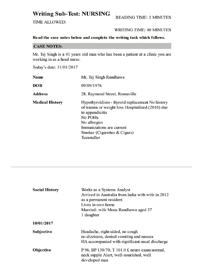 Nursing-Case-Notes-2-Oet-Writing-Subtest 3 | PDF