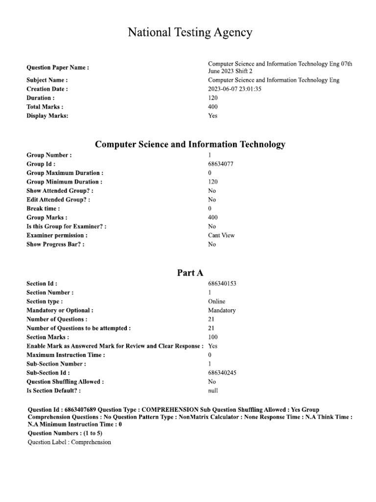 CUET PG Computer Science Question Paper Eng June 07 2023 | PDF