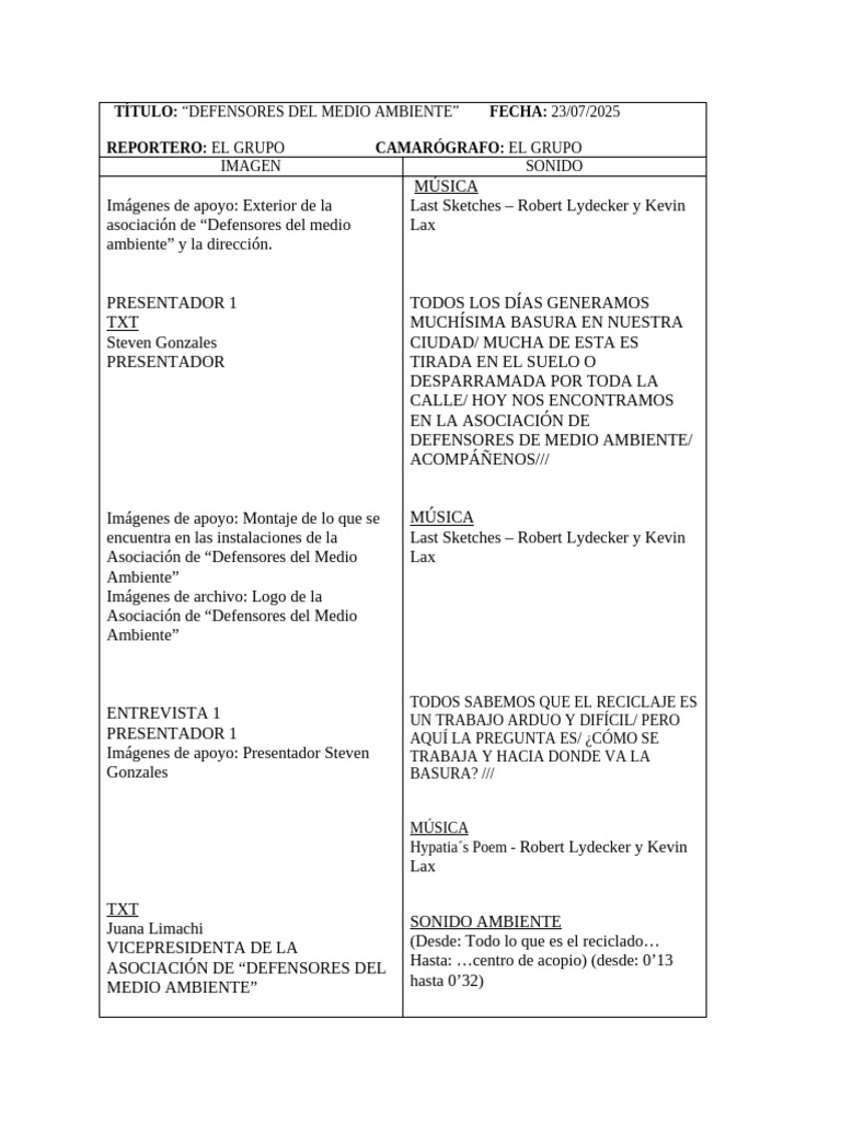 Guion Documental Final | PDF | Residuos | Materiales