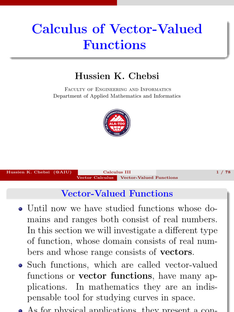 Calculus of Vector Valued Functions #1 | PDF | Function (Mathematics ...
