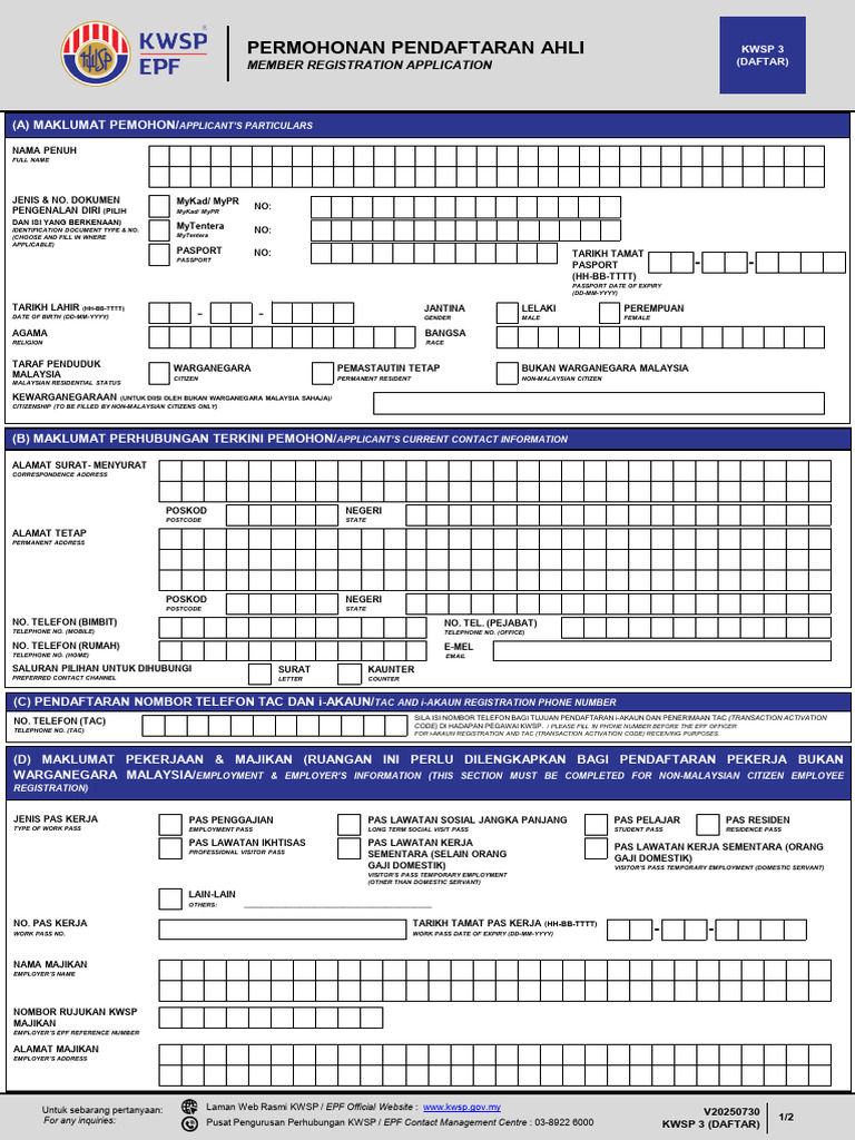 Form KWSP 3 Daftar | PDF