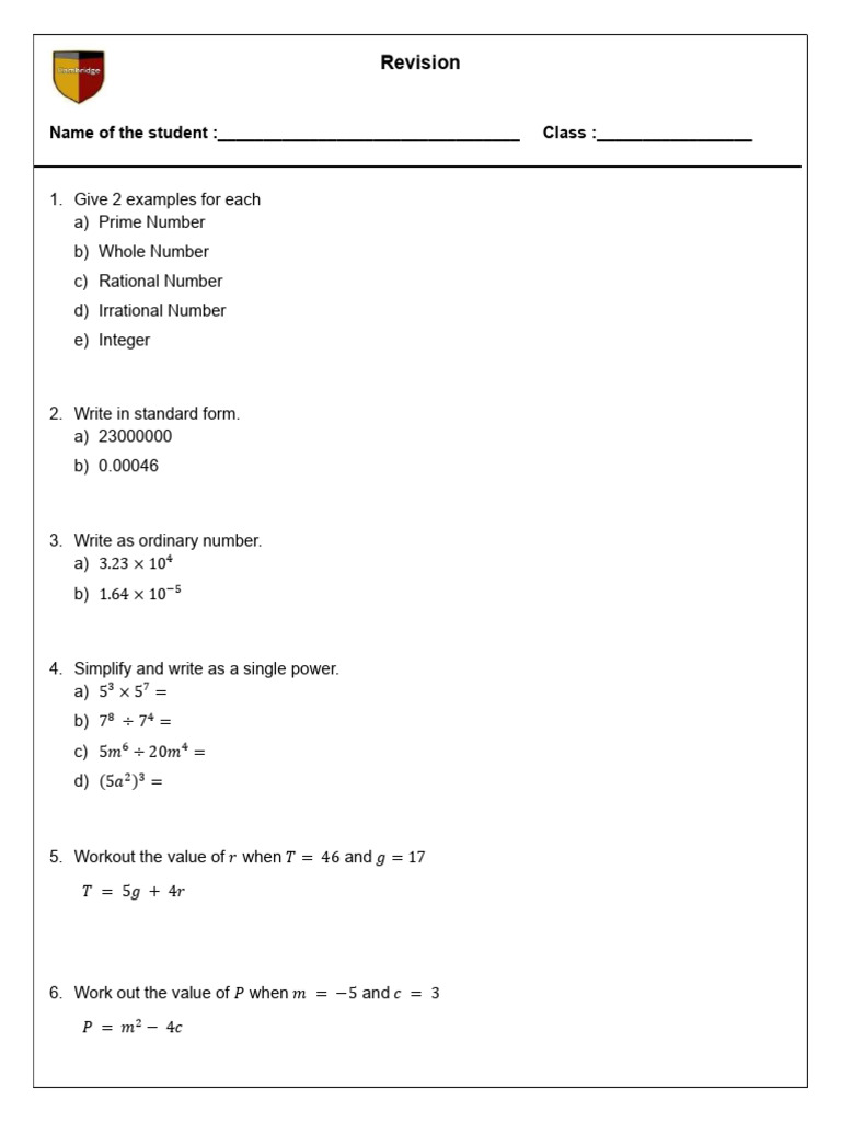 Revision Worksheet T1 CAT 1 2025 | PDF