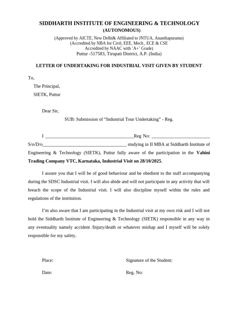 Undertaking Letter for IV | PDF