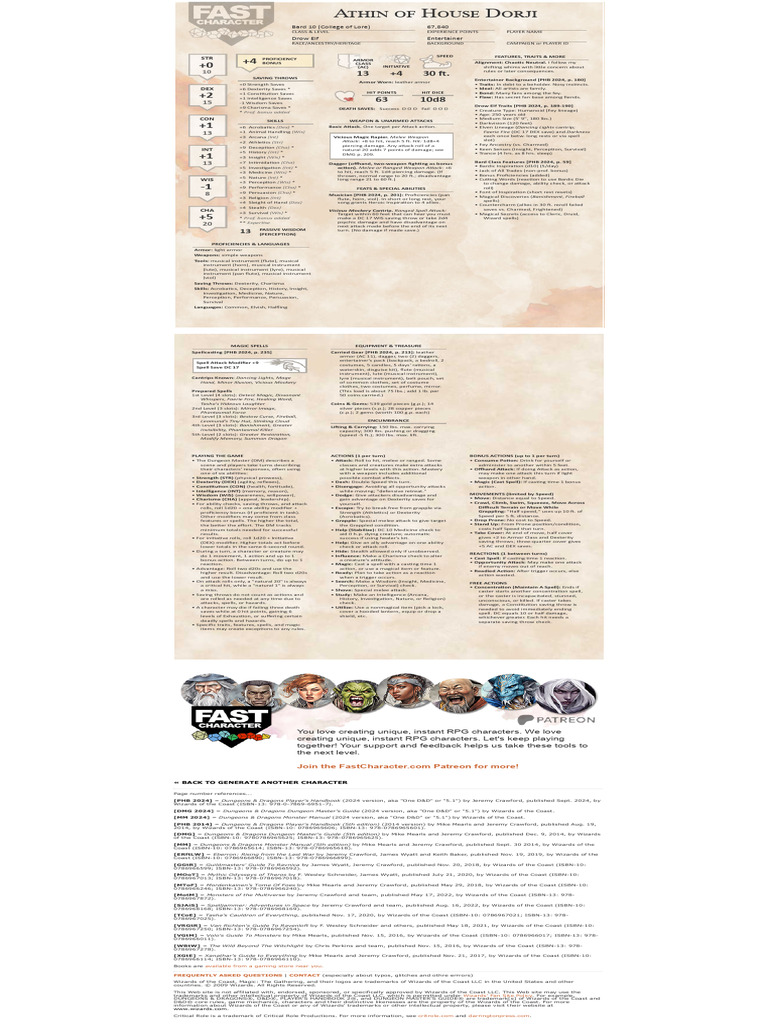Fast Character _ Drow Elf Bard 10 (College of Lore) _ PHB 2024 | PDF ...
