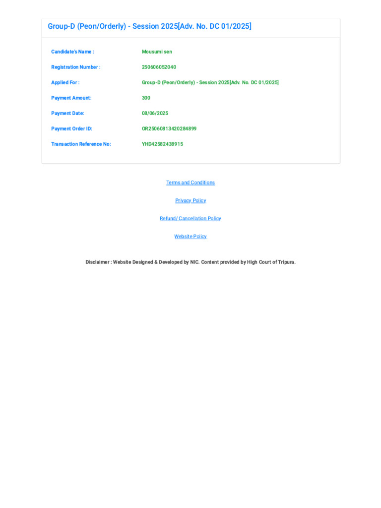 High Court of Tripura - Application Payment Receipt | PDF