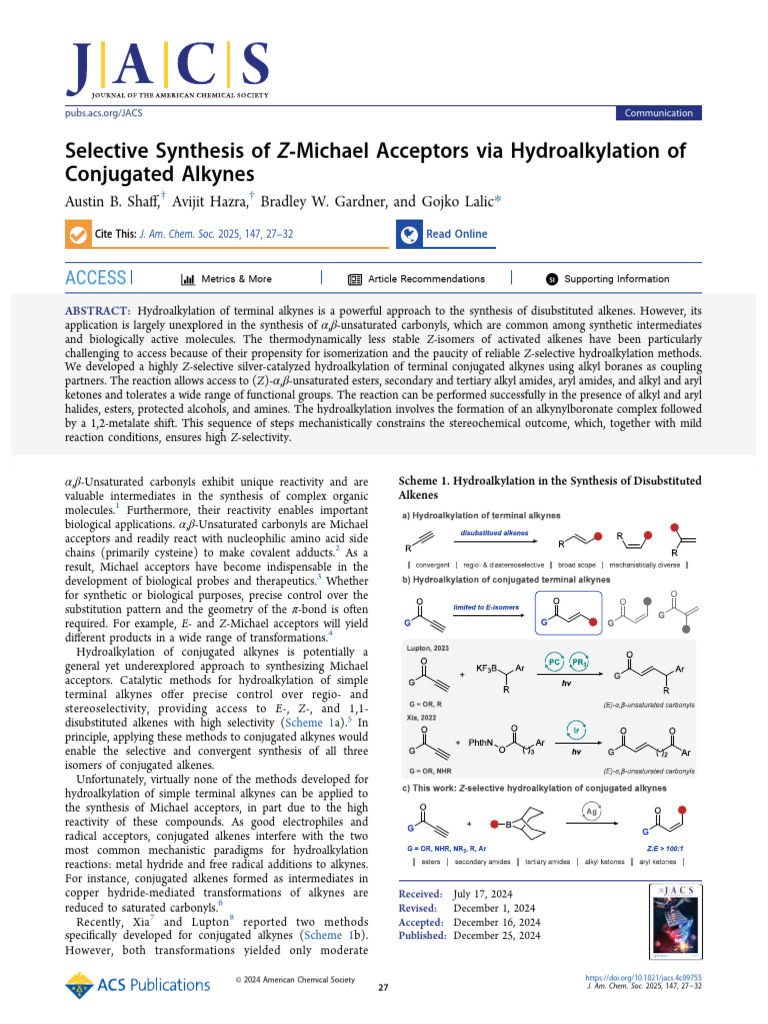 Shaff Et Al 2024 Selective Synthesis of Z Michael Acceptors Via ...