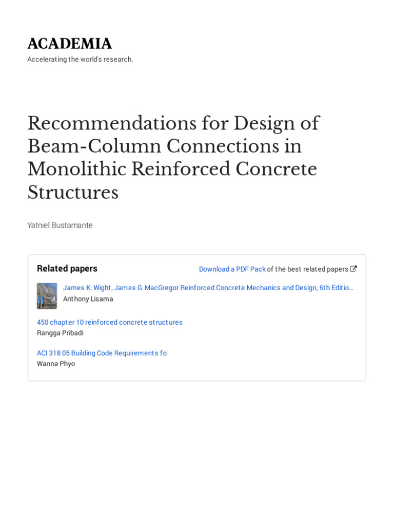 Recommendations For Design Beam-Column Connections in Monolithic ...