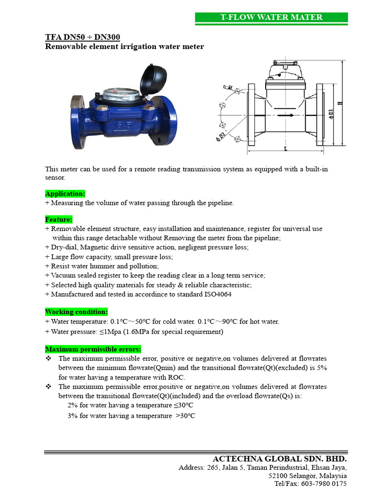 Removable Element Water Meter TFA DN50-DN300 | PDF | Water | Gases