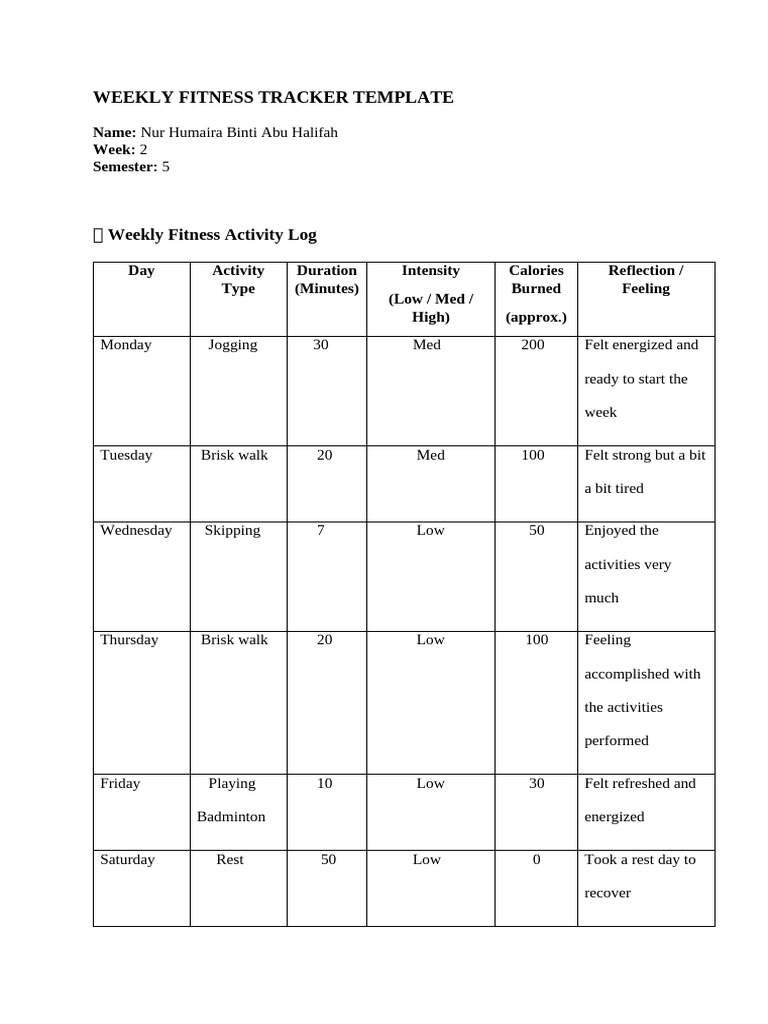 Weekly Fitness Tracker Obm100 | PDF