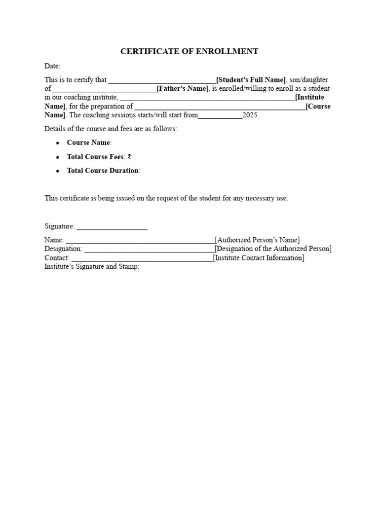 Certificate of Enrollment | PDF
