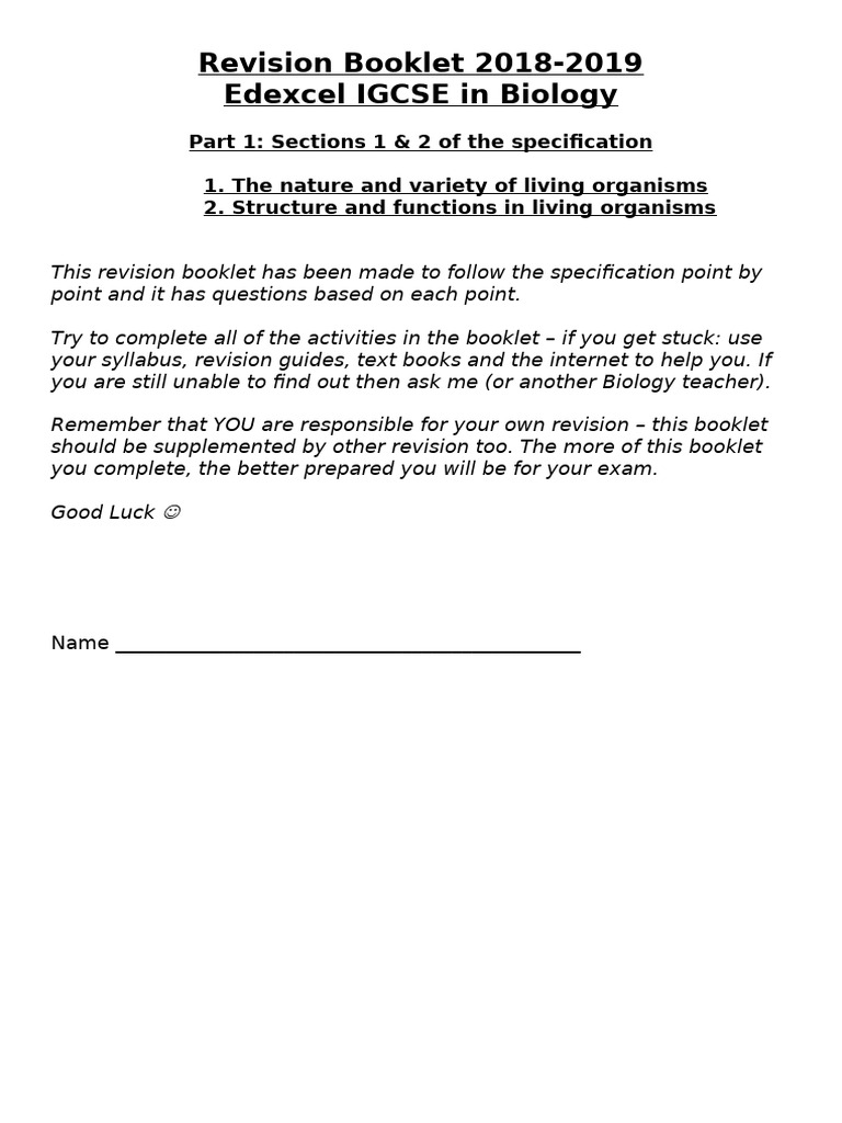IGCSE Revision Booklet Part 1 2018 2019 (New Spec) | PDF | Heart Valve ...