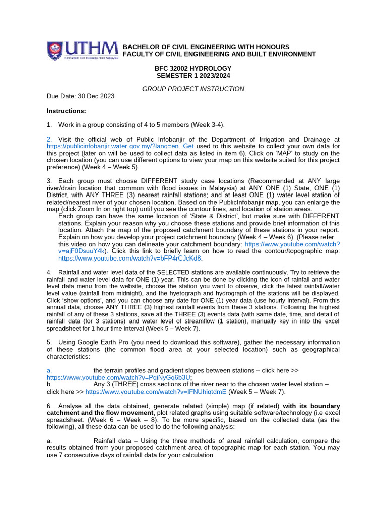 BFC 32002 Project Instructions 120232024 | PDF | Drainage Basin | Earth ...