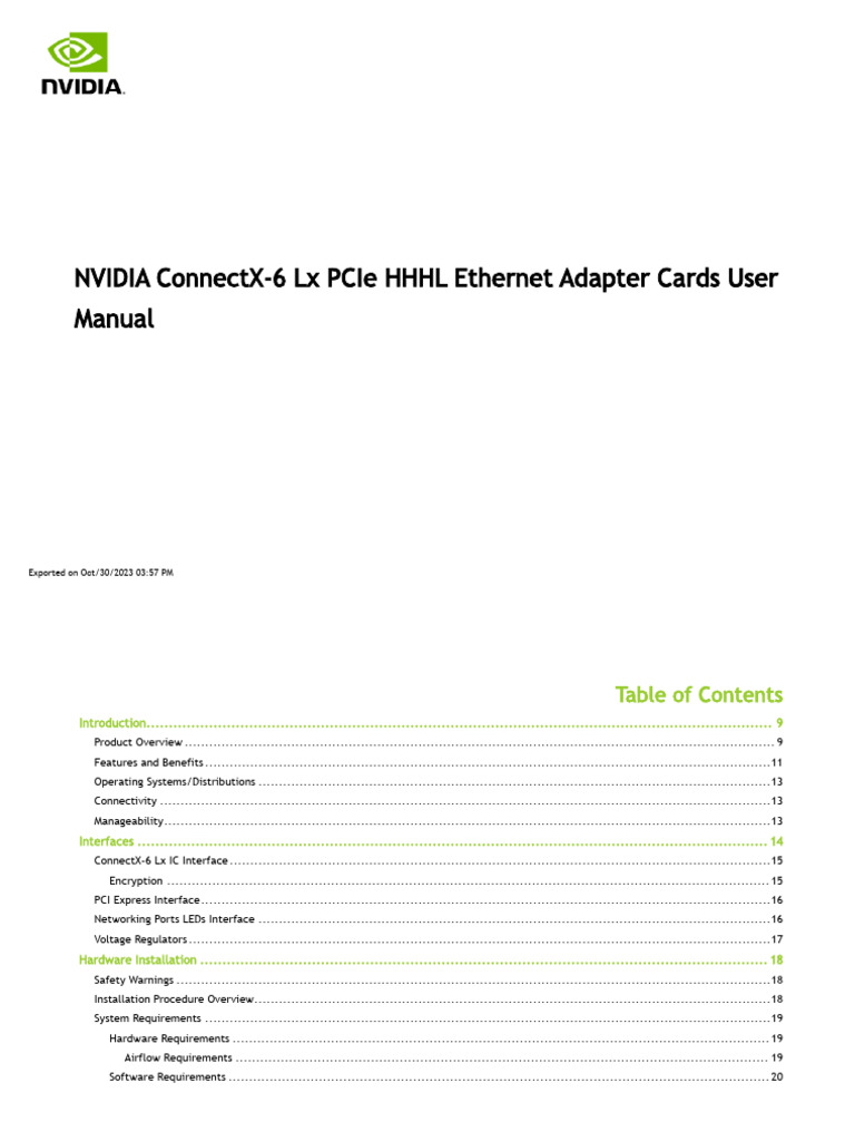 Nvidia Connectx 6 LX Pcie HHHL Ethernet Adapter Cards User Manual | PDF ...
