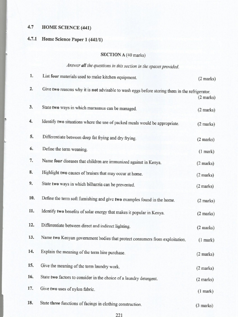 Kcse 2022 Homescience Pp1 Pp2 Questions | PDF
