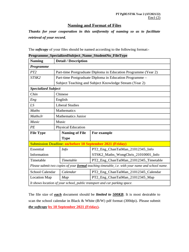 Encl 2 - Naming and Format of Files Yr 2 AY2122 | PDF