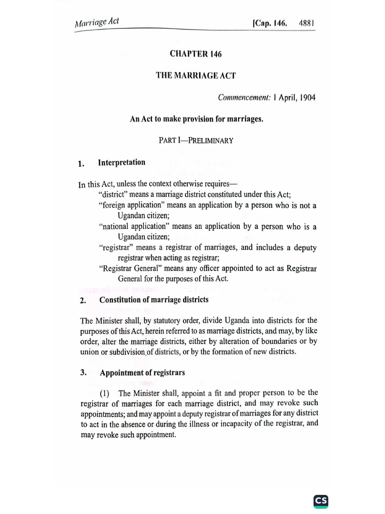 Revised Marriage Act Cap 146 | PDF
