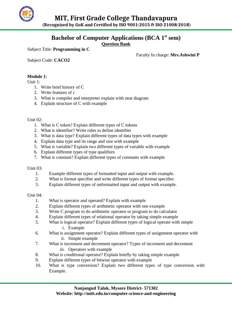 Question Bank Bachelor of Computer Applications | PDF | Control Flow | Computer Program