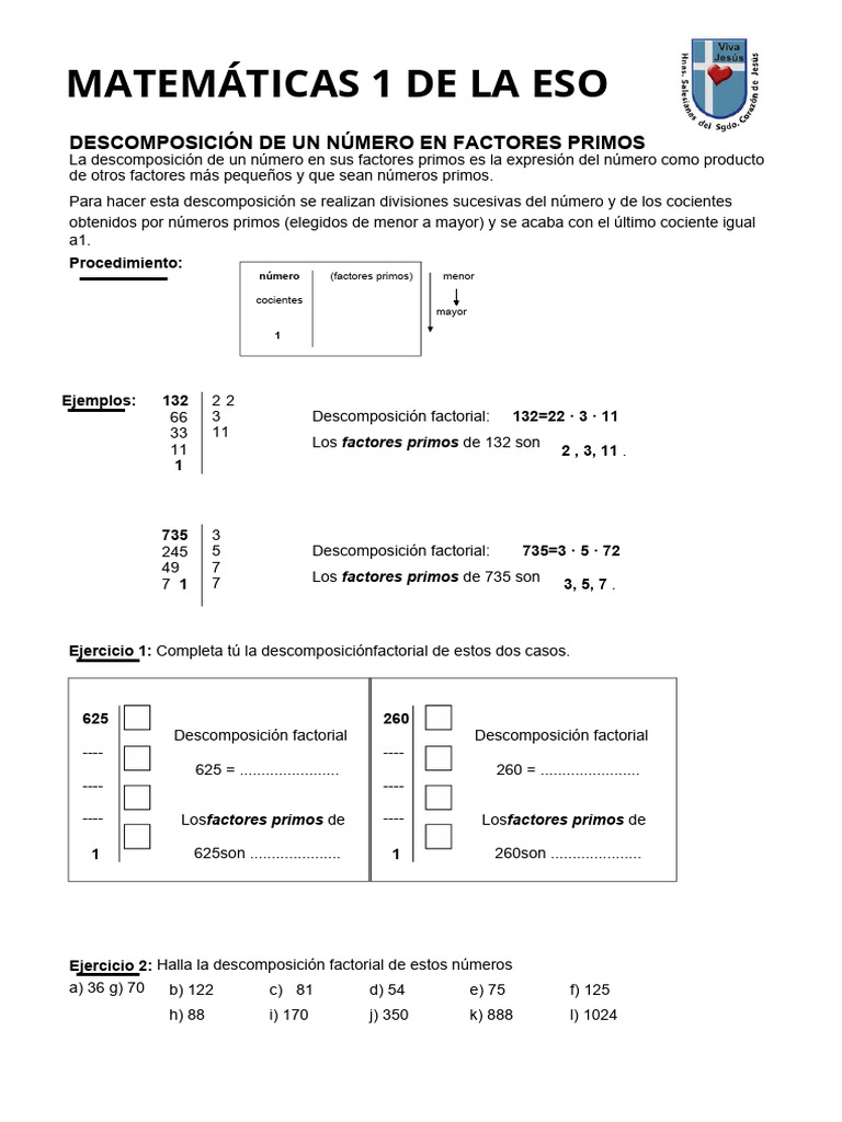 Descomposición en Factores Primos | PDF | Matemáticas | Combinatoria