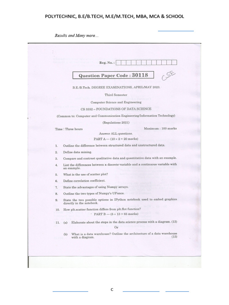 CS 3352 Foundations of Data Science Anna Univ Question | PDF
