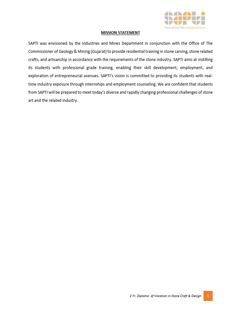 2year Diploma of Vocation in Stone Craft & Design - Detailed Curriculum ...