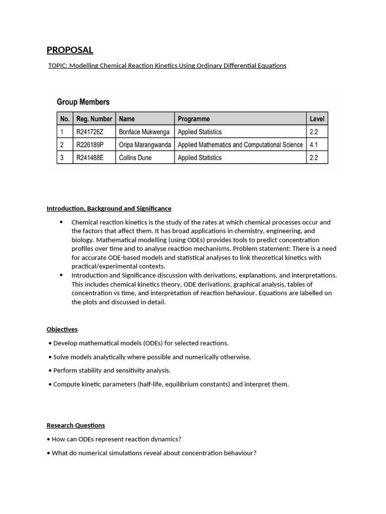 Chemichal Reactions Proposal | PDF | Ordinary Differential Equation ...